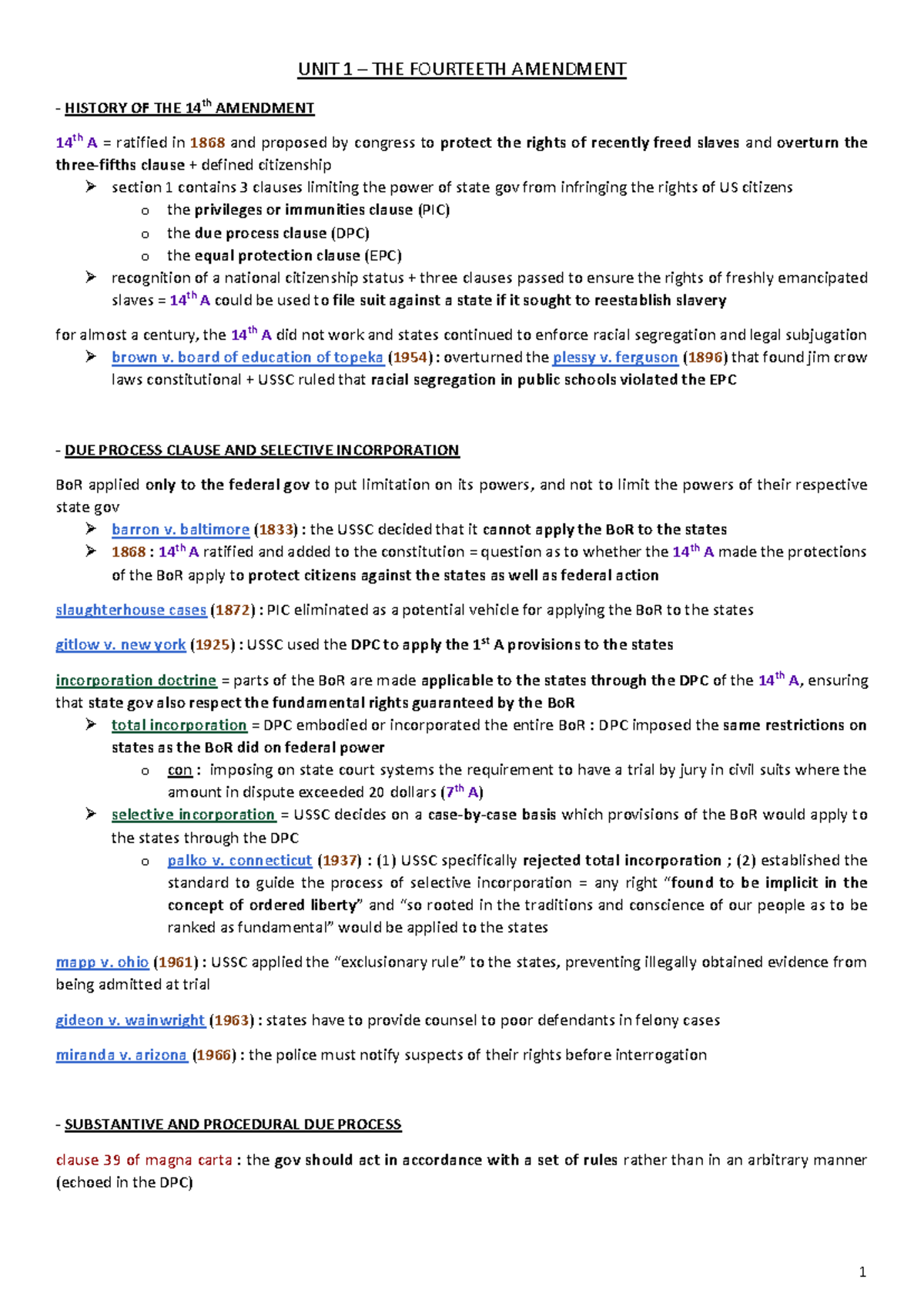 Legal English Notes: 14th Amendment, First Amendment & Pre-Trial ...