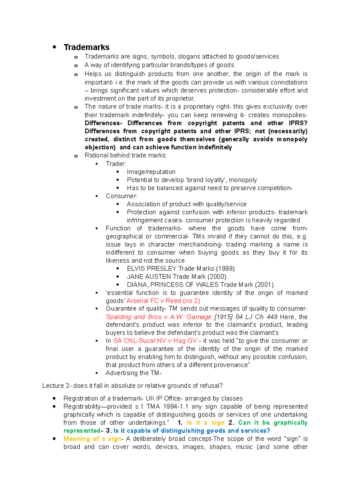 Trademarks Lecture Notes - Key Concepts and Registration Guidelines ...