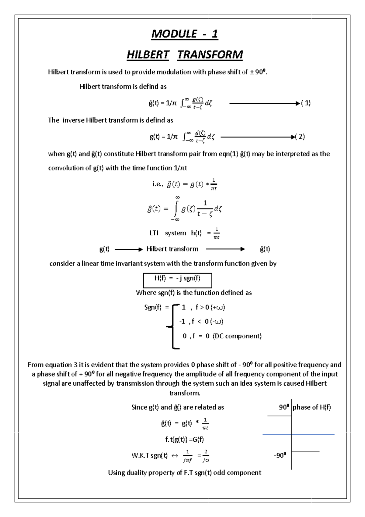DC Module 1: Hilbert Transform Overview and Properties - Studocu