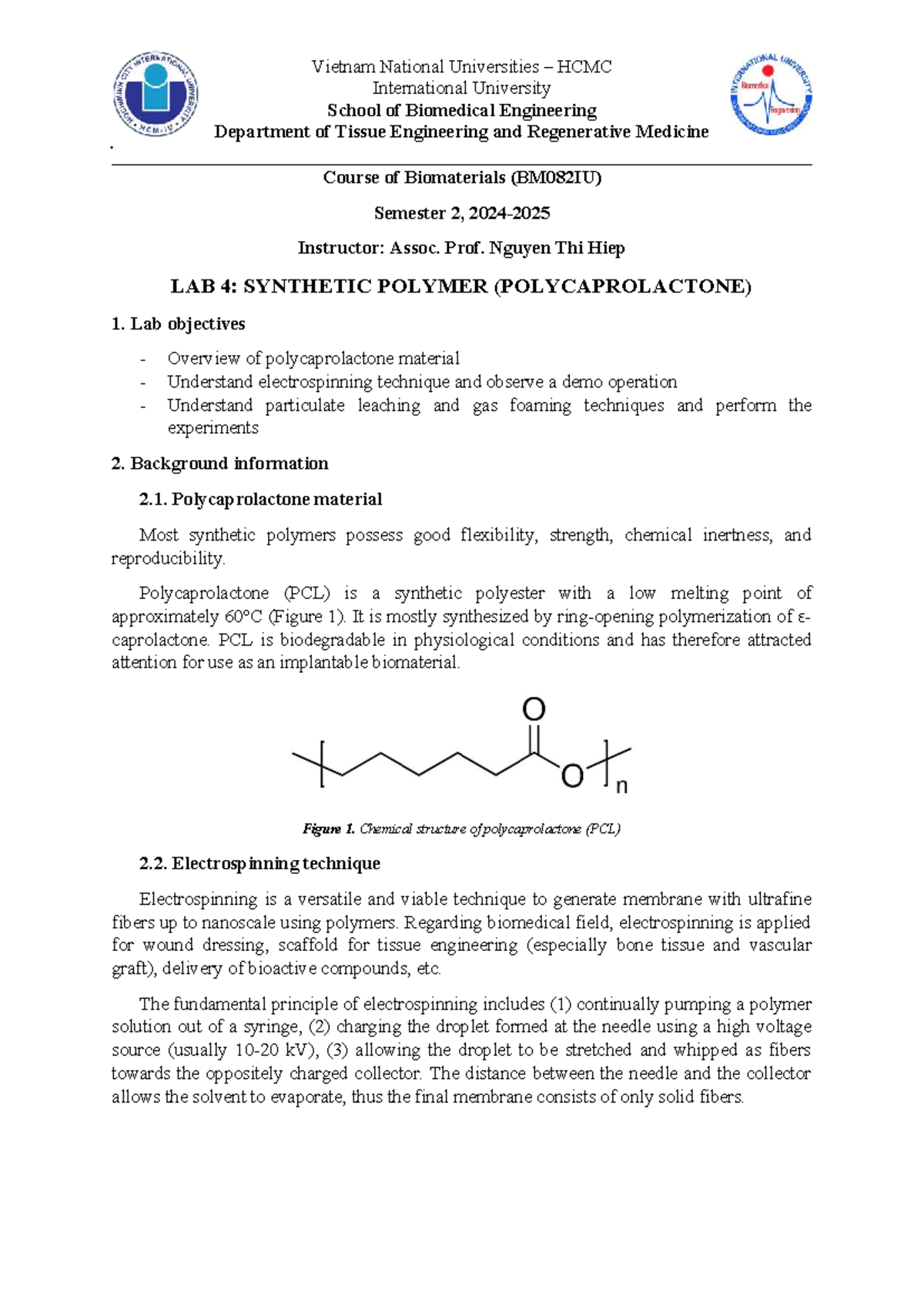 Biomaterials Lab #4: Synthetic Polymer (PCL) Techniques (BM082IU) - Studocu