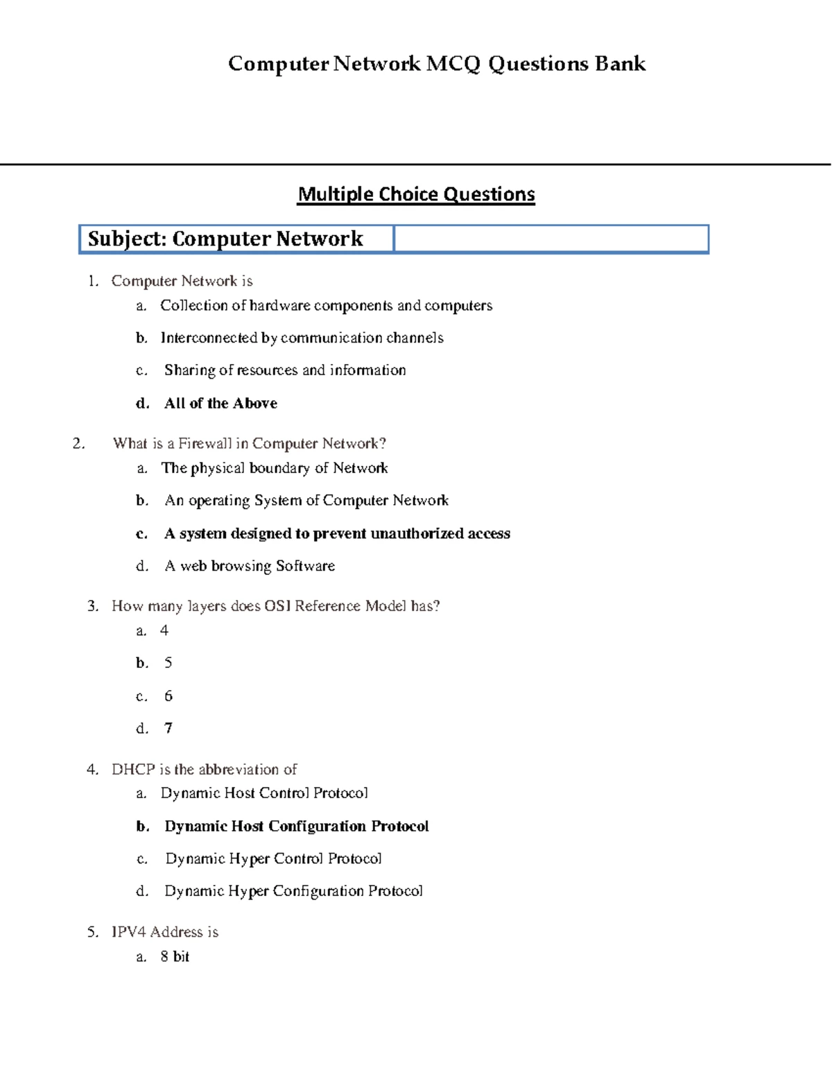 Top 50 CN Interview Questions and Answers for Students - Studocu