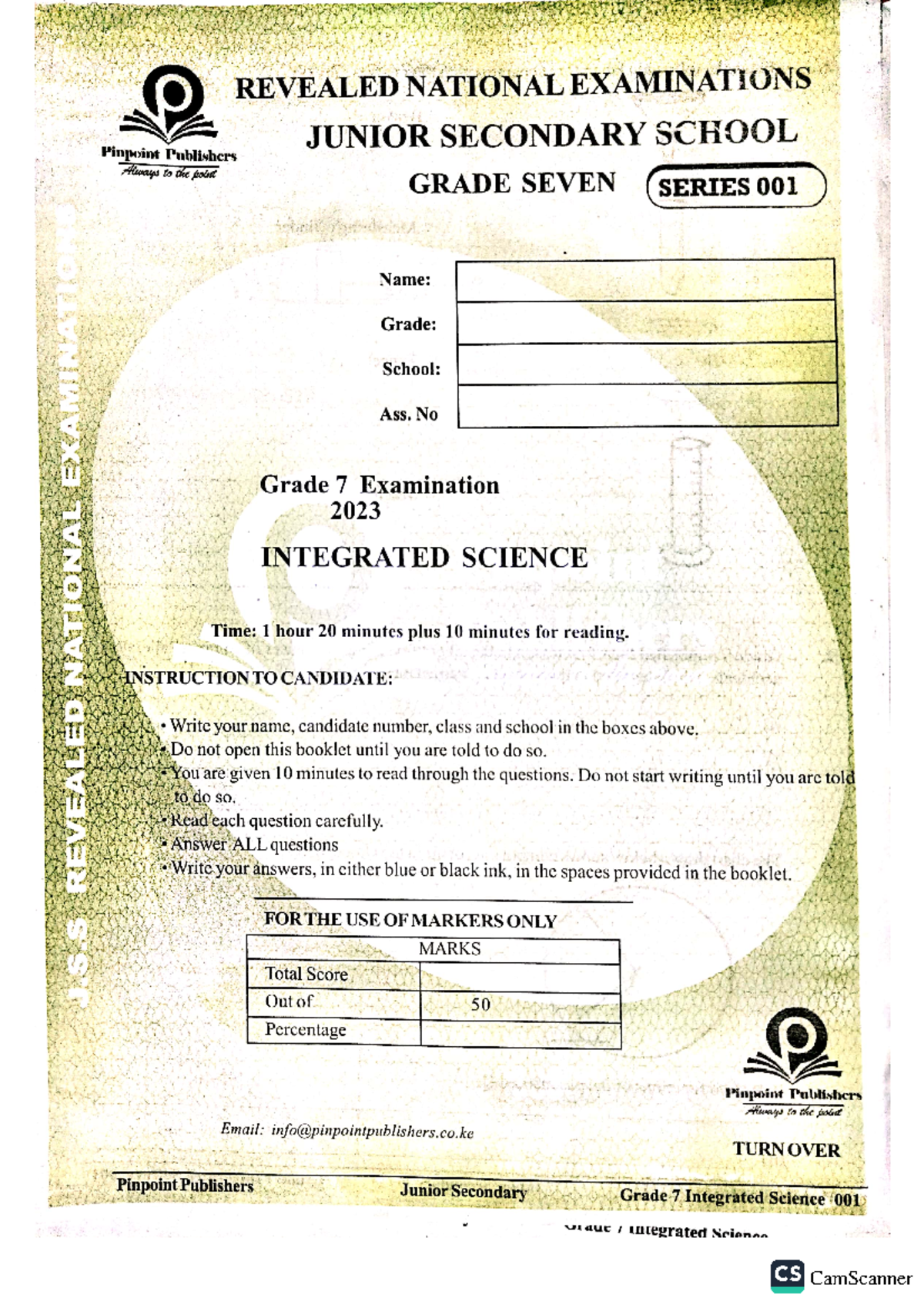 Integrated Science Grade 7 Exam 2023 - Sample Questions & Answers - Studocu