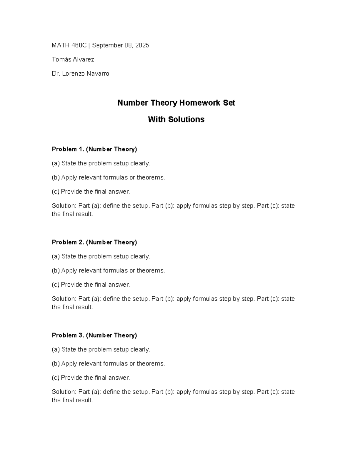 MATH 460C Number Theory Homework Solutions - Fall 2024 - Studocu