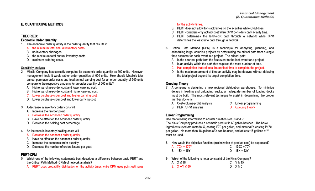E. Quantitative Methods - Quiz Review & Examination Insights - Studocu