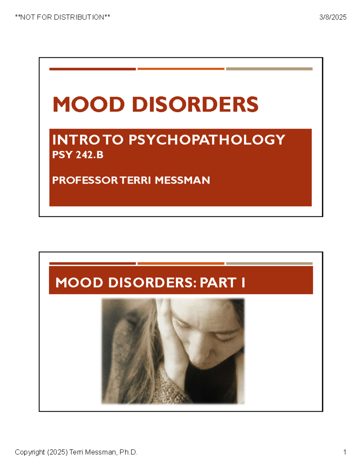 Mood Disorders Overview: PSY 242.B Lecture Notes by T. Messman - Studocu
