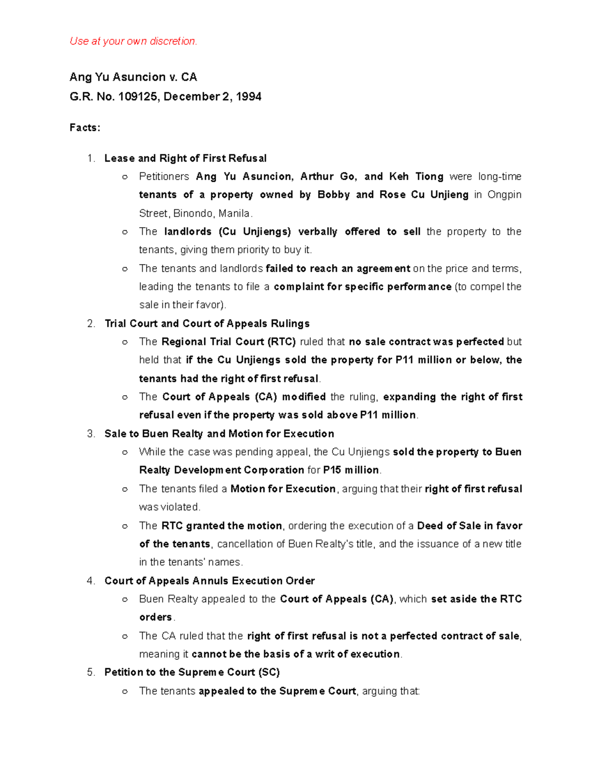 Oblicon Title 1 Case Digests - Ang Yu Asuncion v. CA G. No. 109125 ...