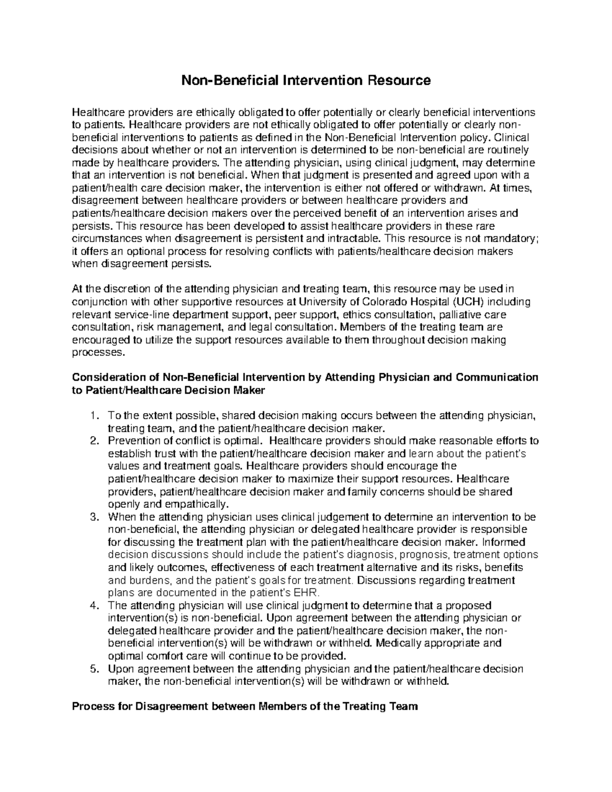 Non-Beneficial Intervention Resource: Ethical Guidance for Healthcare ...