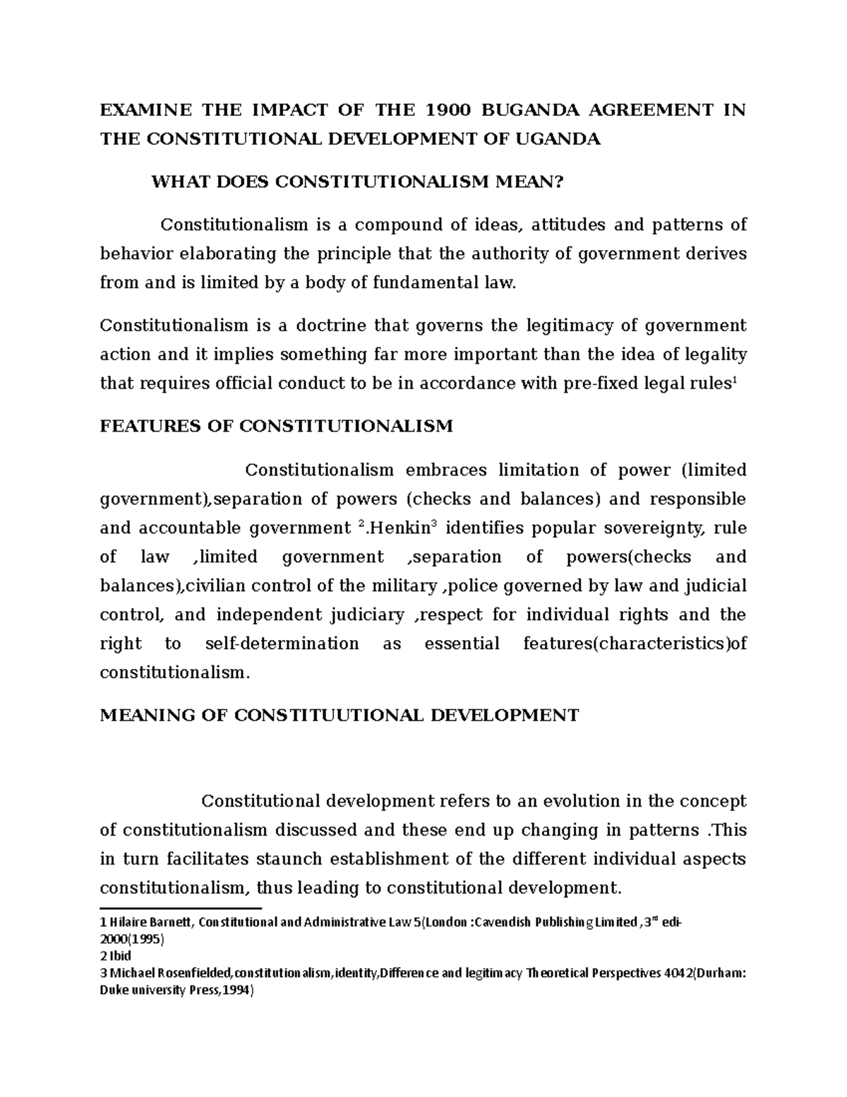 Impact of the 1900 Buganda Agreement on Uganda's Constitution - Studocu