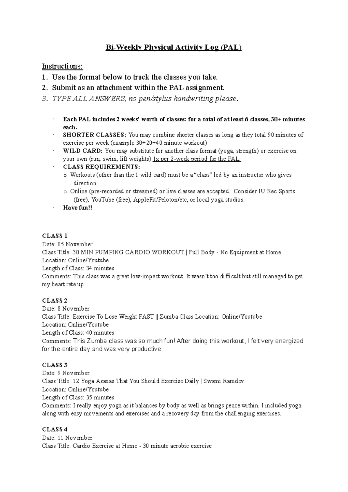 2nd Bi-Weekly PAL: Physical Activity Tracking Instructions - Studocu