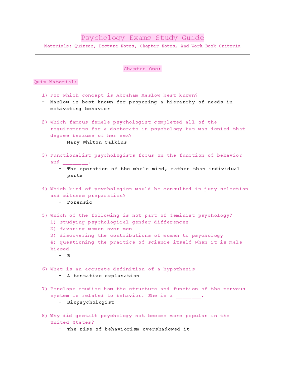 PSYCH 101 - Comprehensive Study Guide for Psychology Exams & Quizzes ...