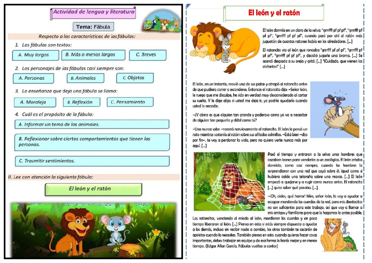 LA Fábula: Prácticas de Lectura y Comprensión (Tema: El León y el Ratón ...