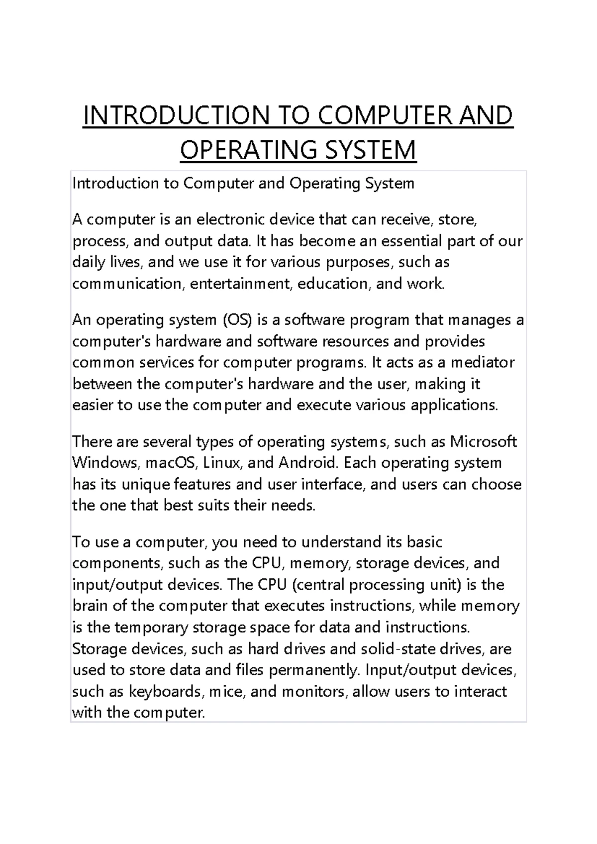 Operating System MCQs for Exam Preparation (OS 101) - Studocu