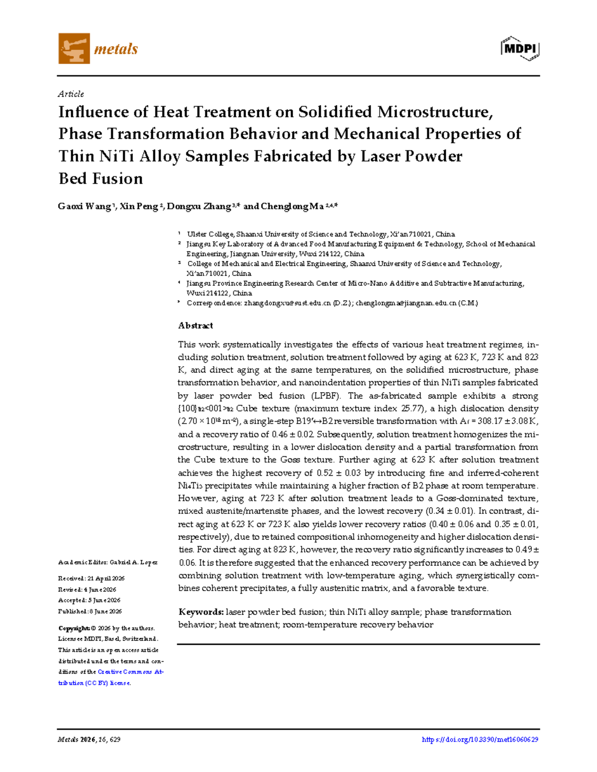 Influence of Heat Treatment on Microstructure and Properties of NiTi ...