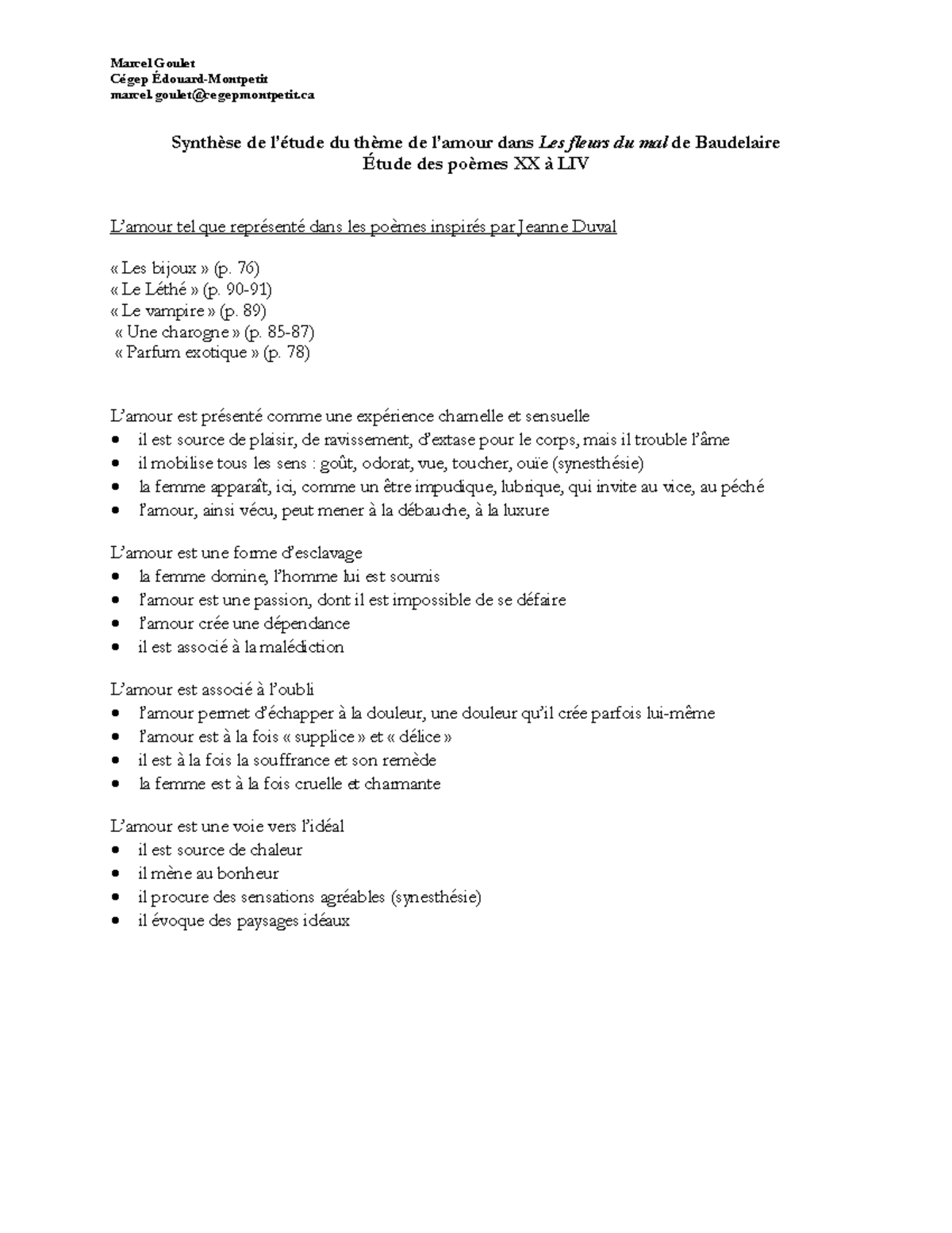 10 Synthèse de létude du thème de lamour - Marcel Goulet Cégep Édouard ...