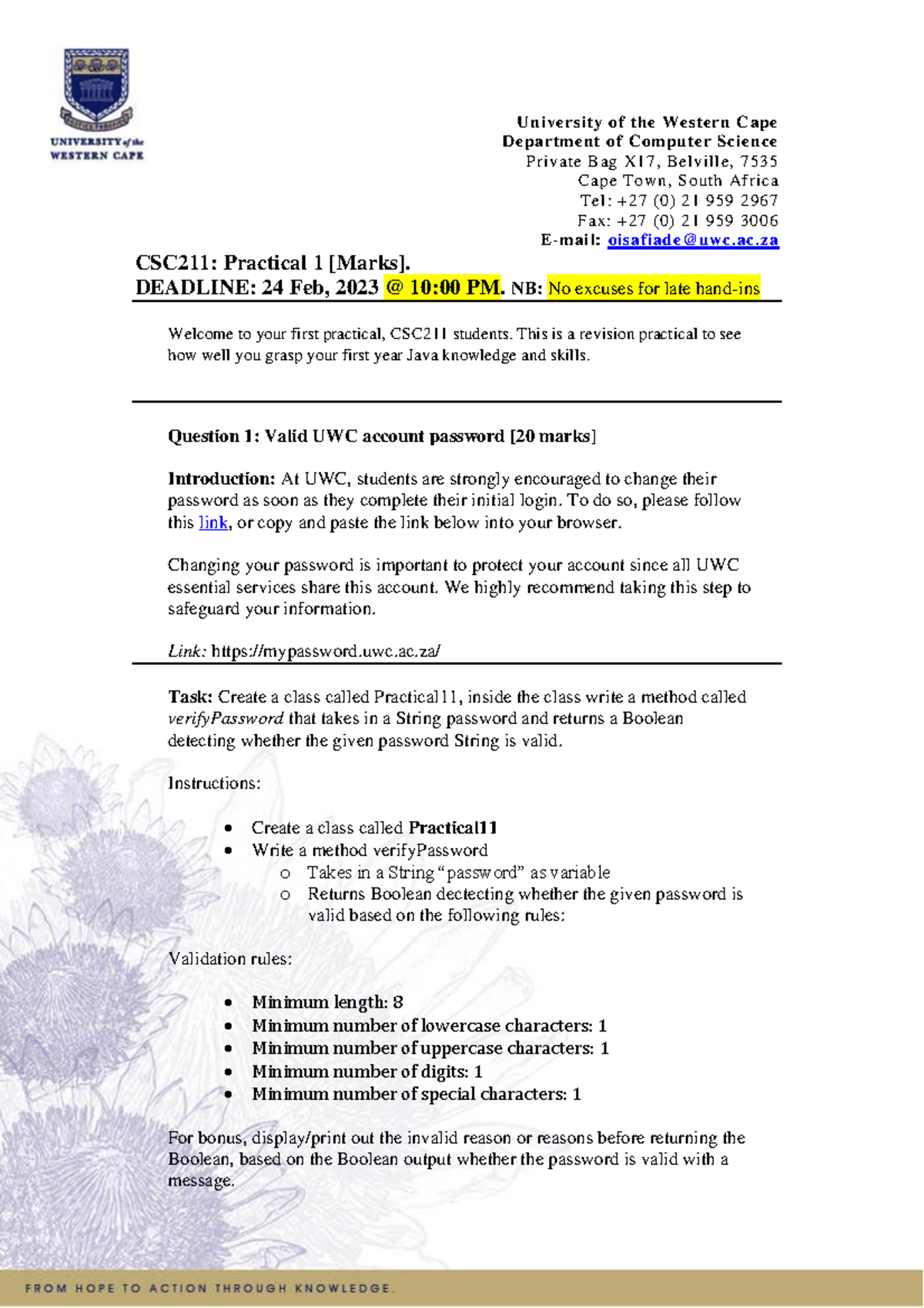 CSC211 Practical-1: Java Password Verification & File Handling - Studocu