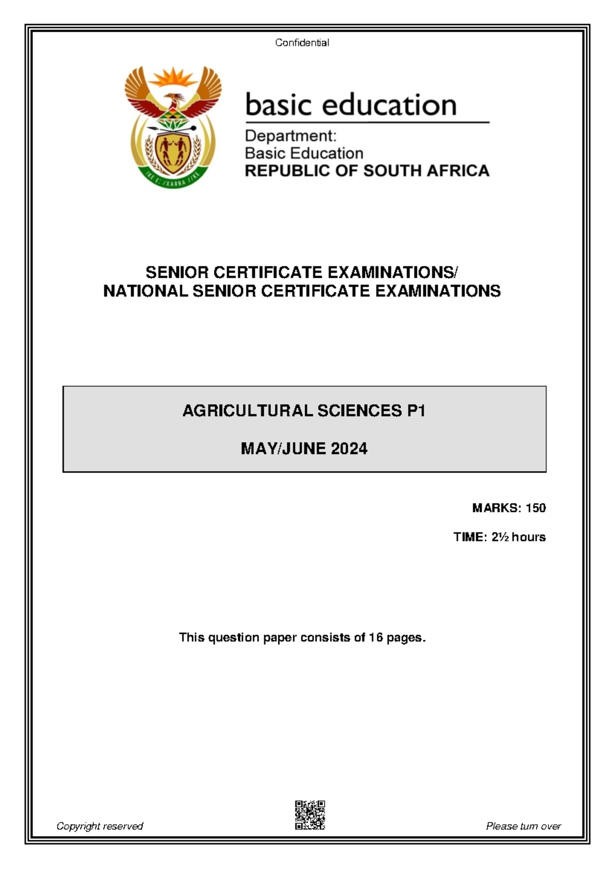 Agricultural Sciences P1 May-June 2024 Eng - Confidential SENIOR ...
