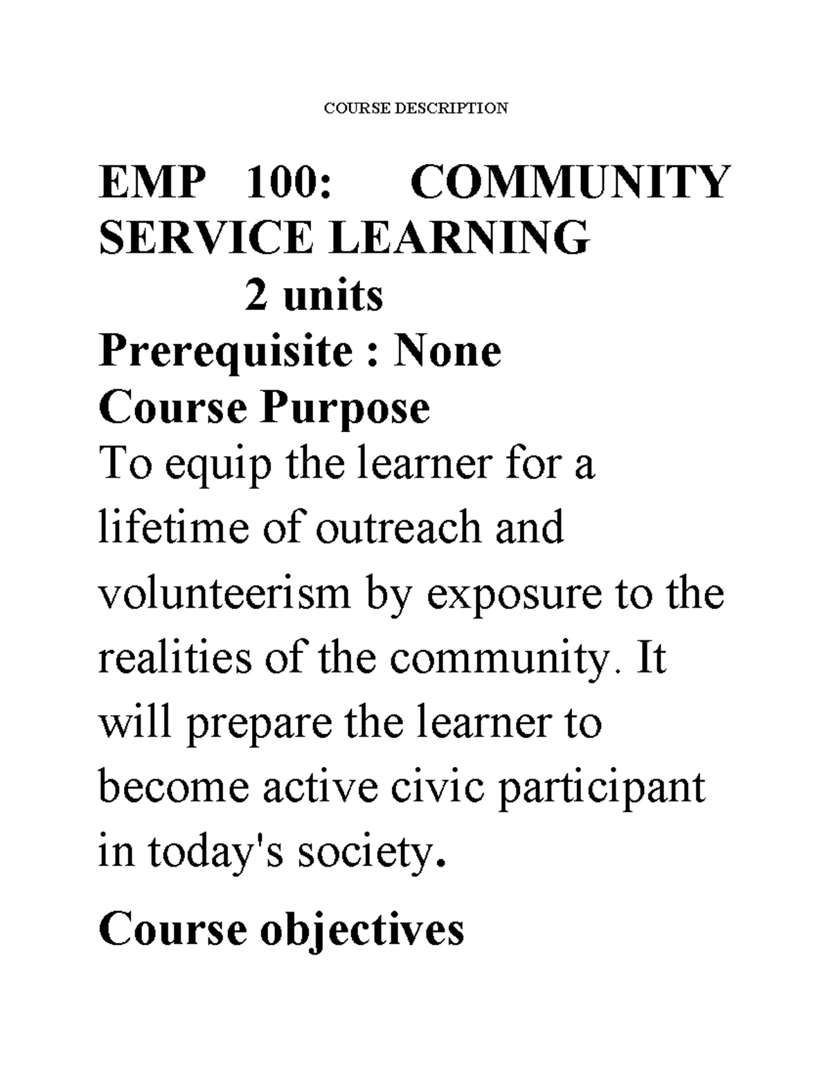 EMP 100: Community Service Learning Course Overview and Resources - Studocu