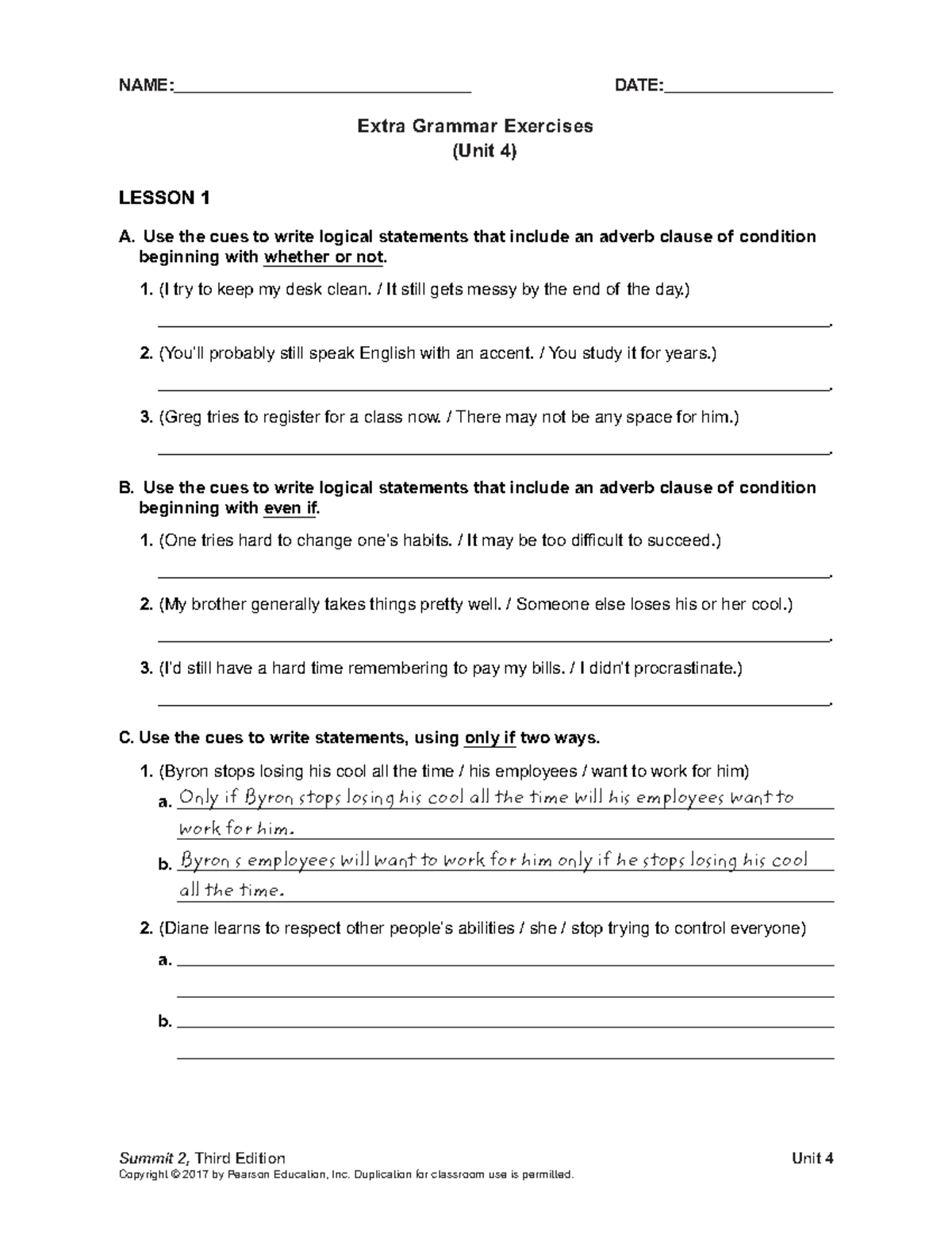 Su2 ENG 101 - Extra Grammar Exercises: Adverb Clauses (Unit 4) - Studocu
