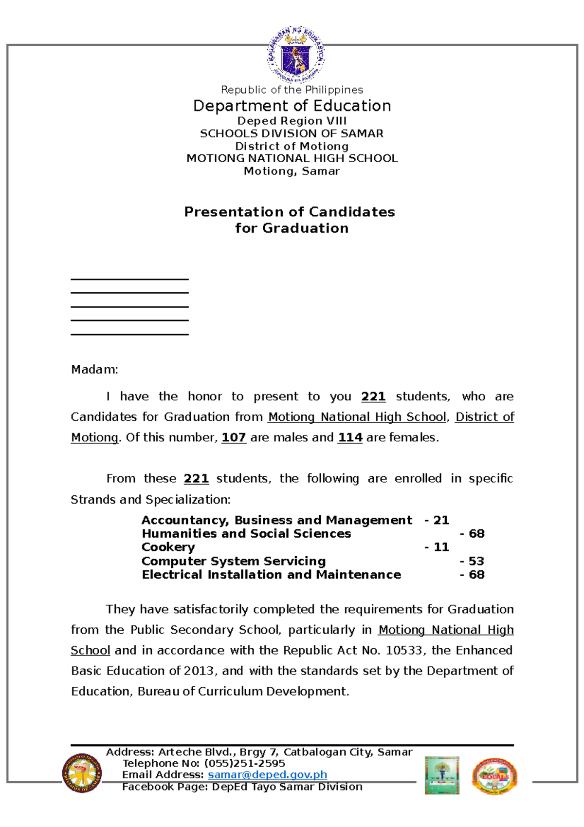 Presentation of Graduation Candidates SY 2022-2023 from MNHS - Studocu