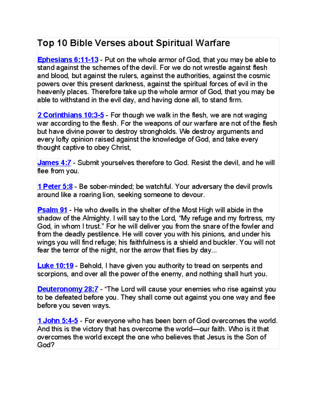 Top 10 Bible Verses on Spiritual Warfare Insights and Strength - Studocu