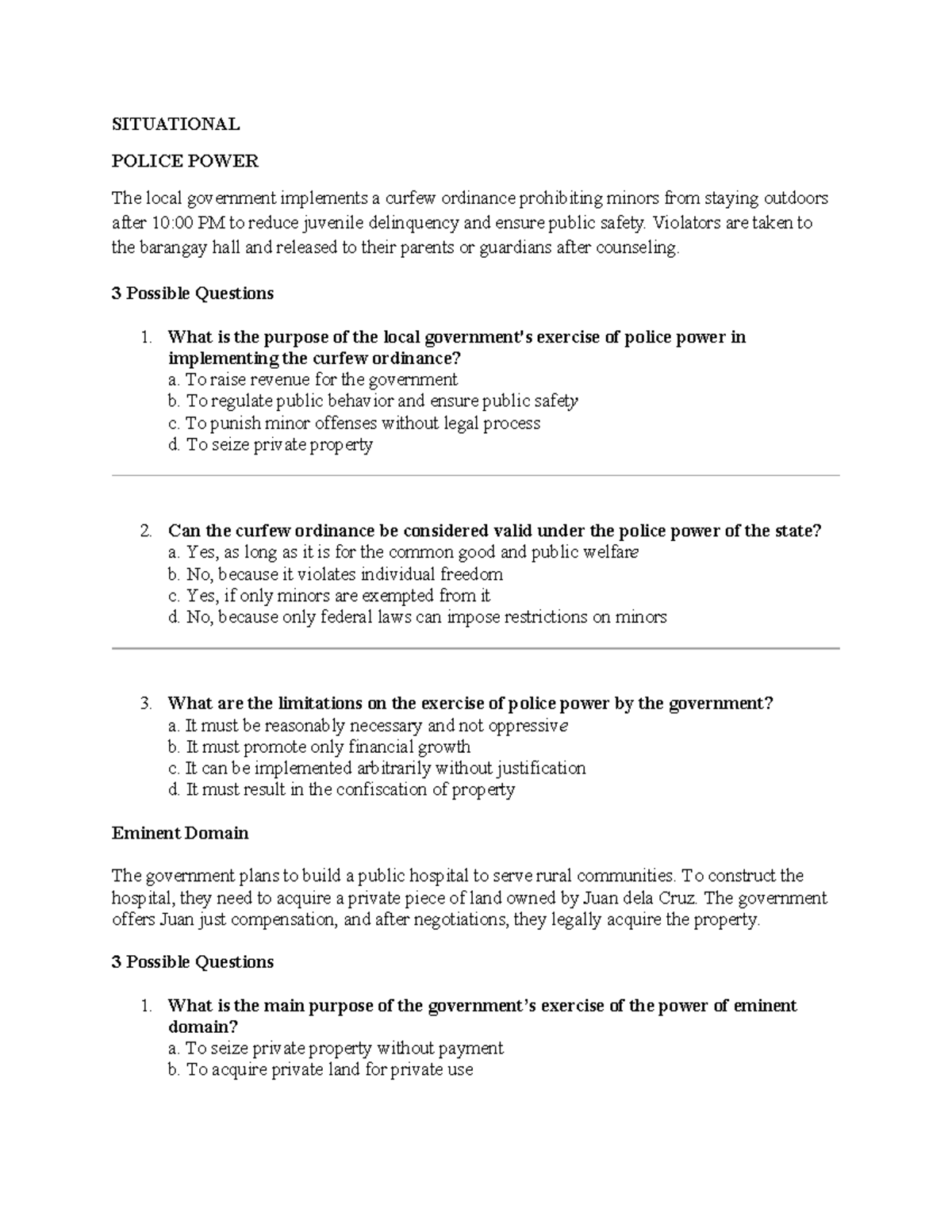Prelim Exam Notes on Police Power, Eminent Domain & Taxation (PPGC ...