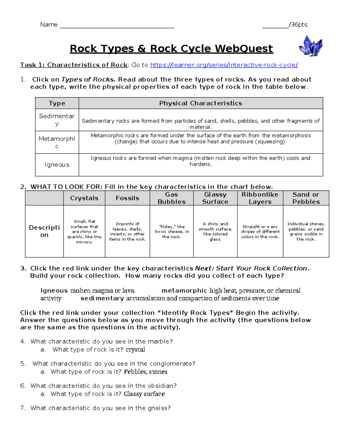 Rock Cycle WebQuest Guide (SCI 101) - Studocu