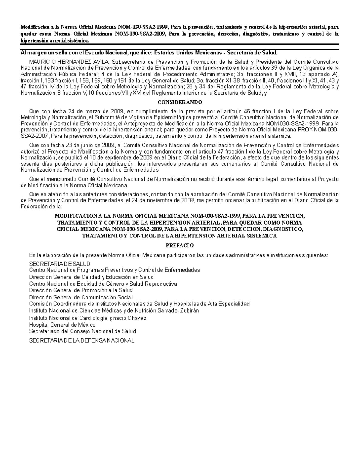 Anexo 10. Norma Oficial Mexicana NOM 030 SSA2 2009: Prevención y Control de la - Studocu
