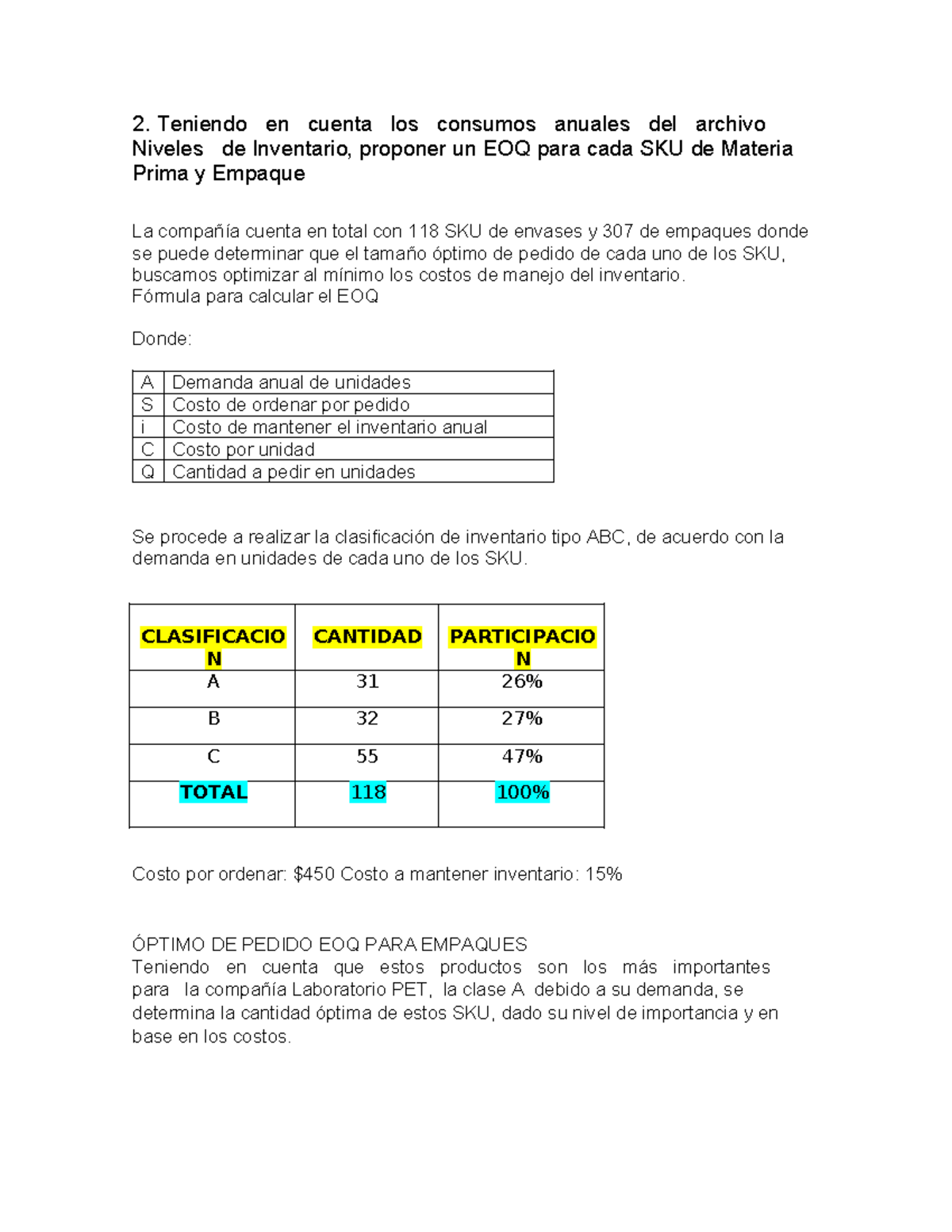 EOQ y Clasificación ABC para SKU en Compras y Aprovisionamiento - Studocu