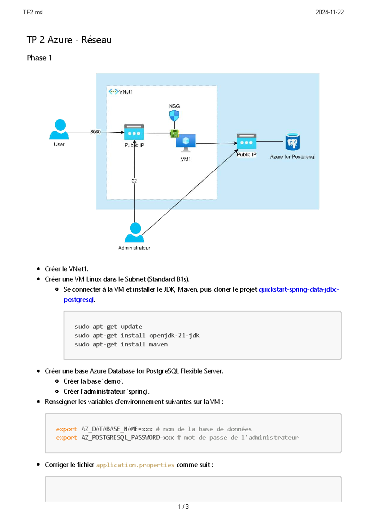 TP2 - Travaux Pratiques Azure: Création VNet et VM Linux - Studocu