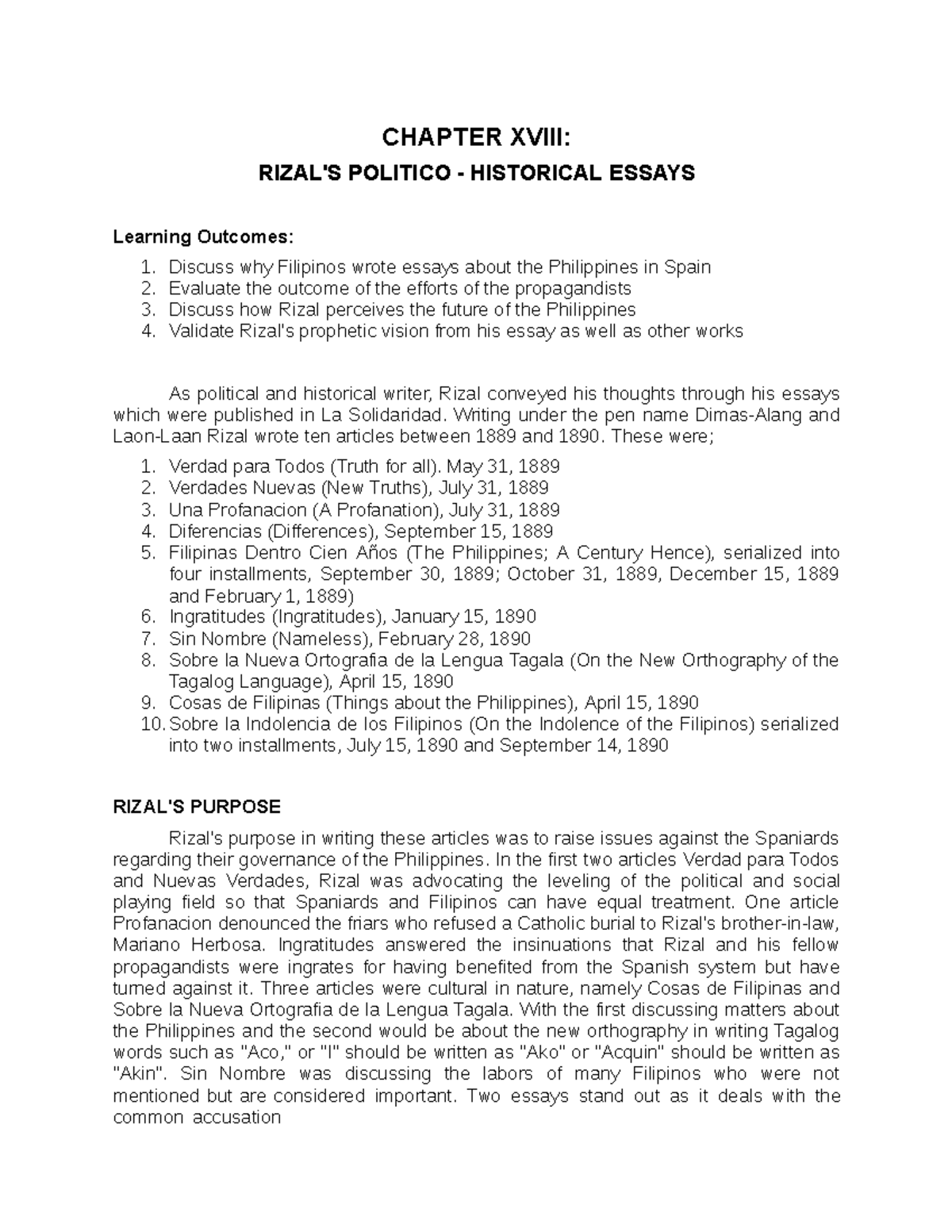 Chapter 18: Rizal's Politico-Historical Essays & Vision for the ...