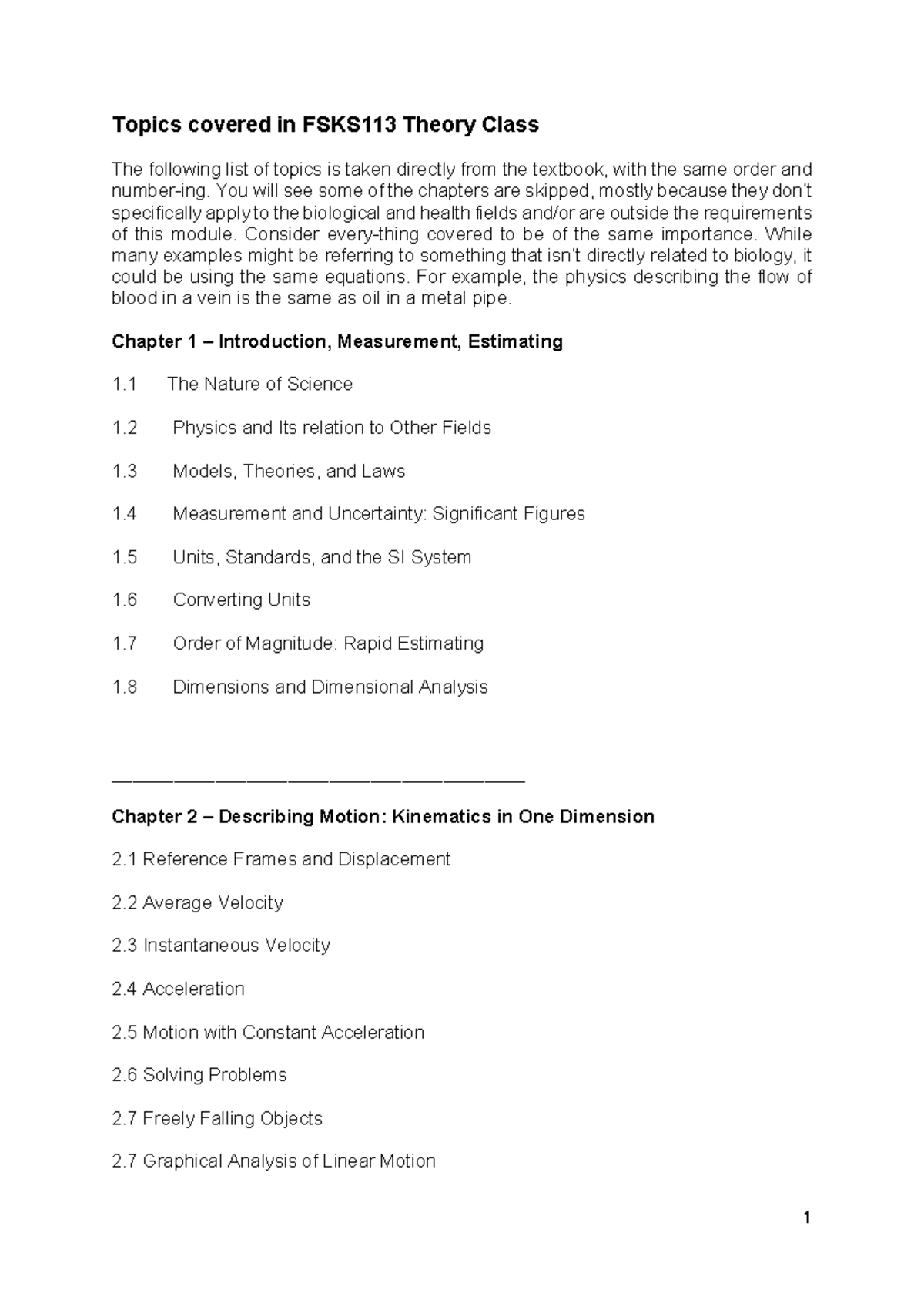 FSKS113 Theory Class: Key Topics Overview and Summary - Studocu