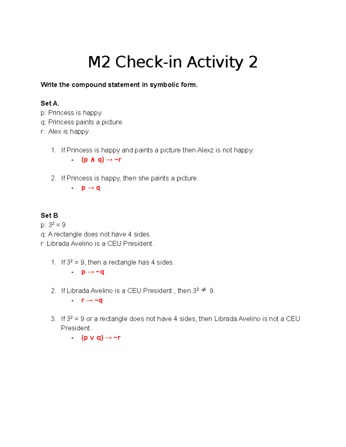 M2 Check-in Activity 2 - M2CIA2 in the subject Mathematics in the ...