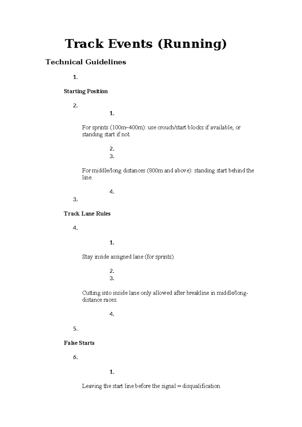 Track and Field Events Technical Guidelines for Sprints and Throws ...