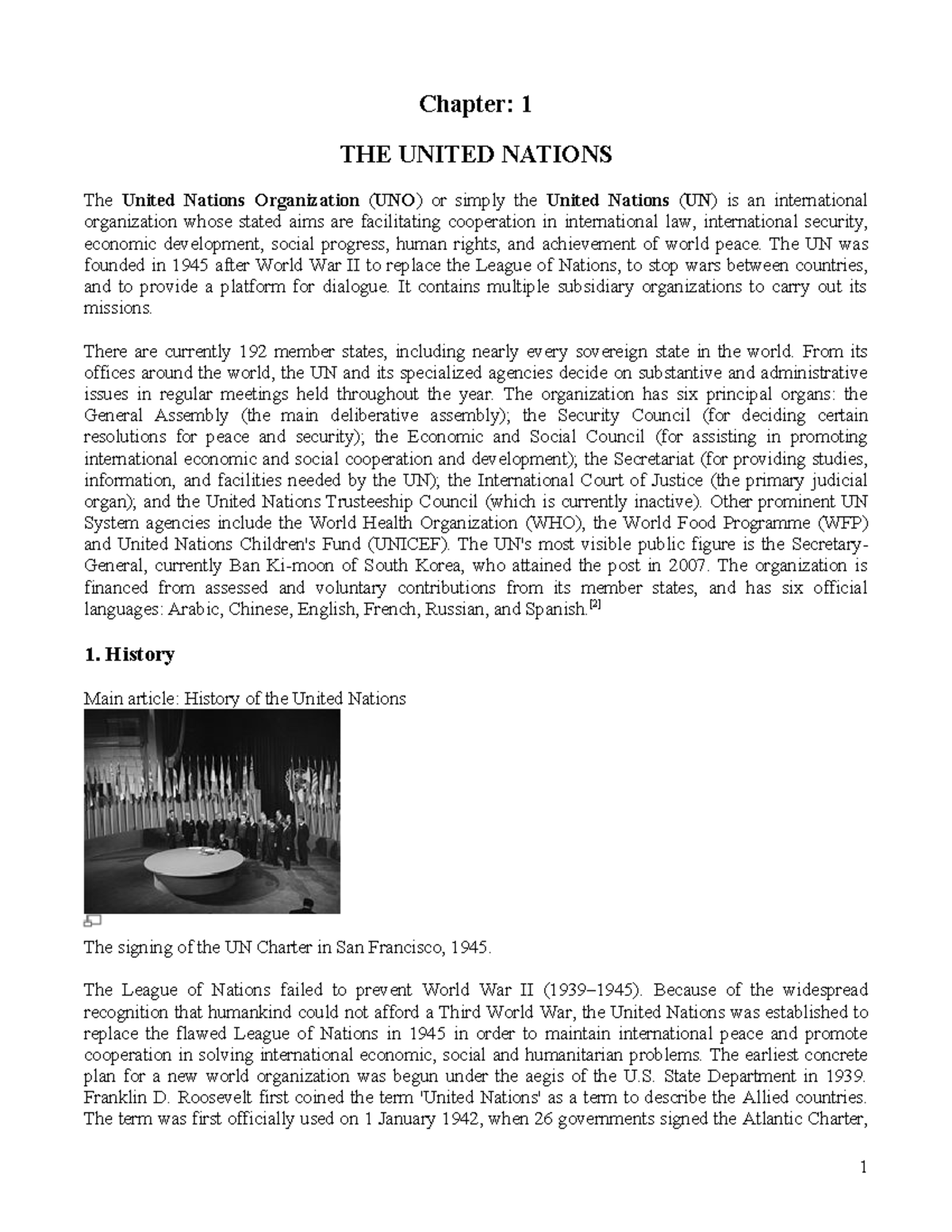 Chapter 1: The United Nations - Overview and History (Course Code ...