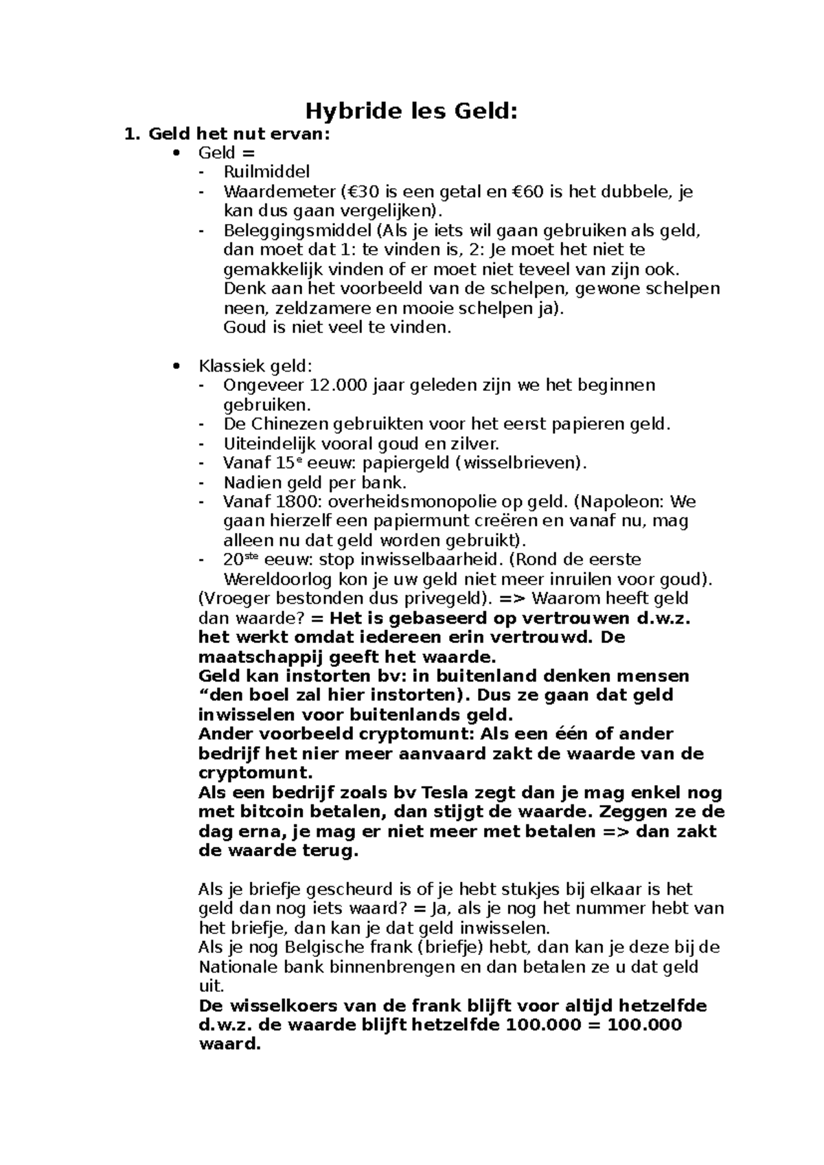 Hybride Les Geld: Waarde, Inflatie en Cryptomunten Uitleg - Studocu