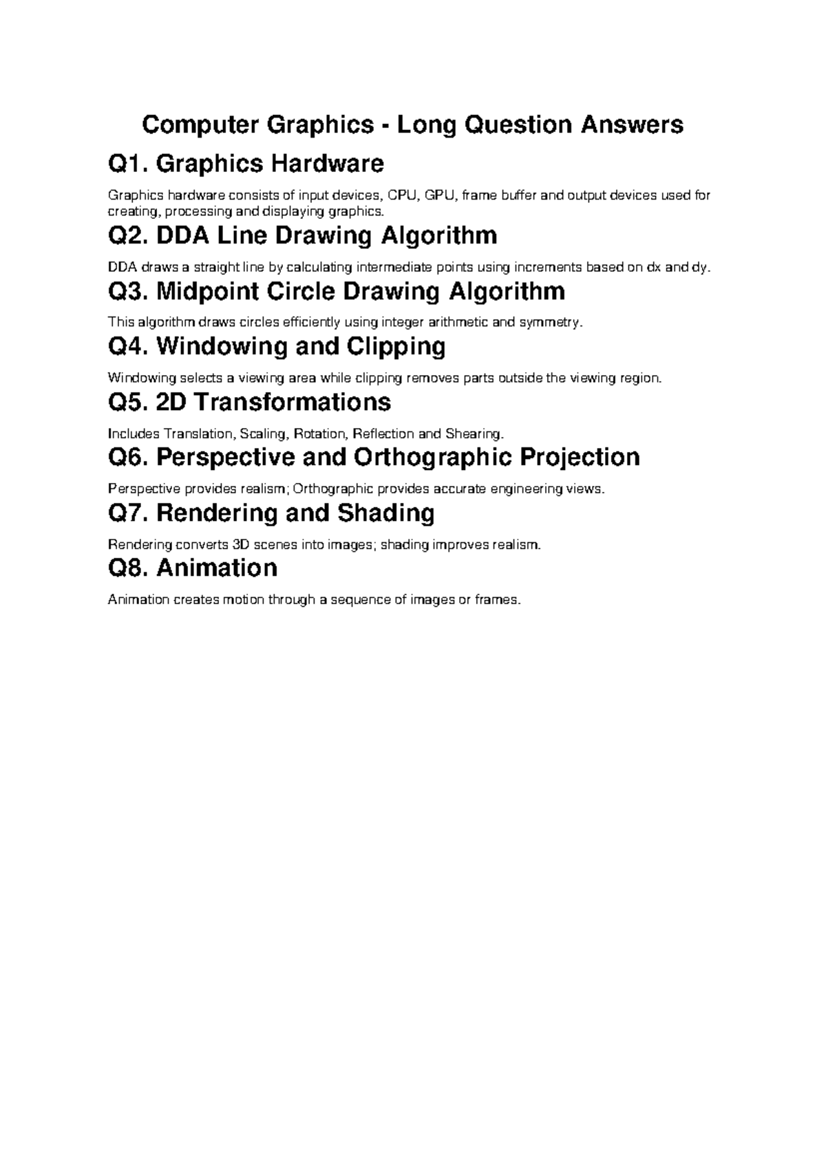 Computer Graphics Long Question Answers (CS101) - Studocu