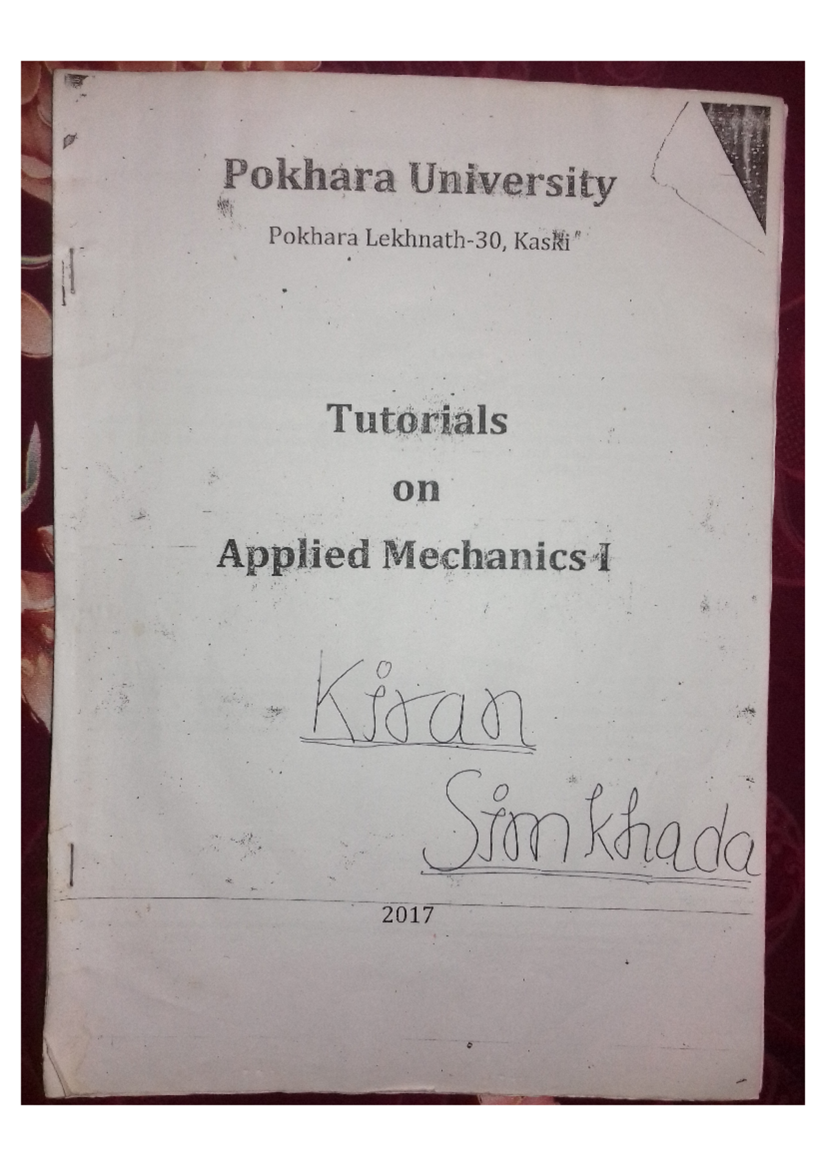 Rajanbagale Applied Mechanics I Tutorials - applied mechanics - Studocu