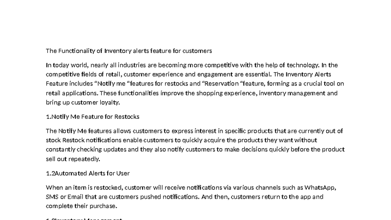 The Functionality of Inventory Alerts Feature for Customers - Studocu