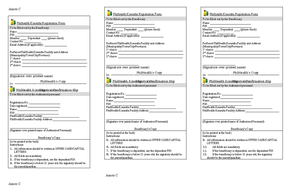 Annex C: PhilHealth Konsulta Reg. Form for Beneficiaries & Authorized ...