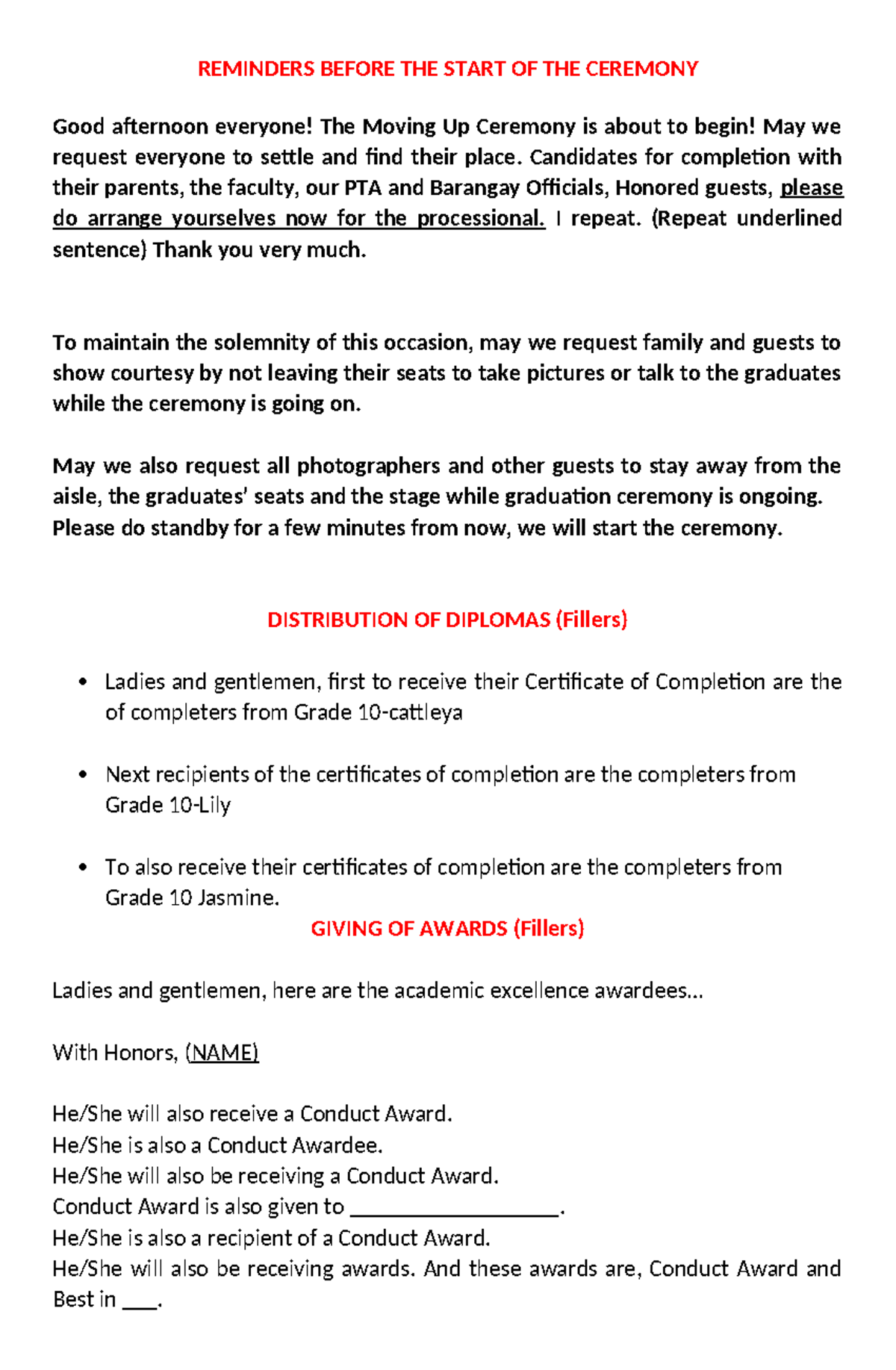 Commencement Ceremony Reminders & Script for Smooth Execution - Studocu