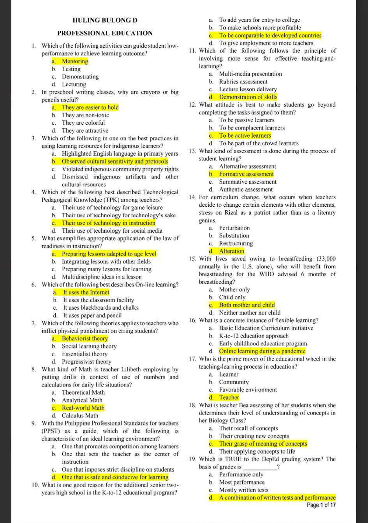 Professional Education Quiz: Key Concepts and Best Practices - Studocu