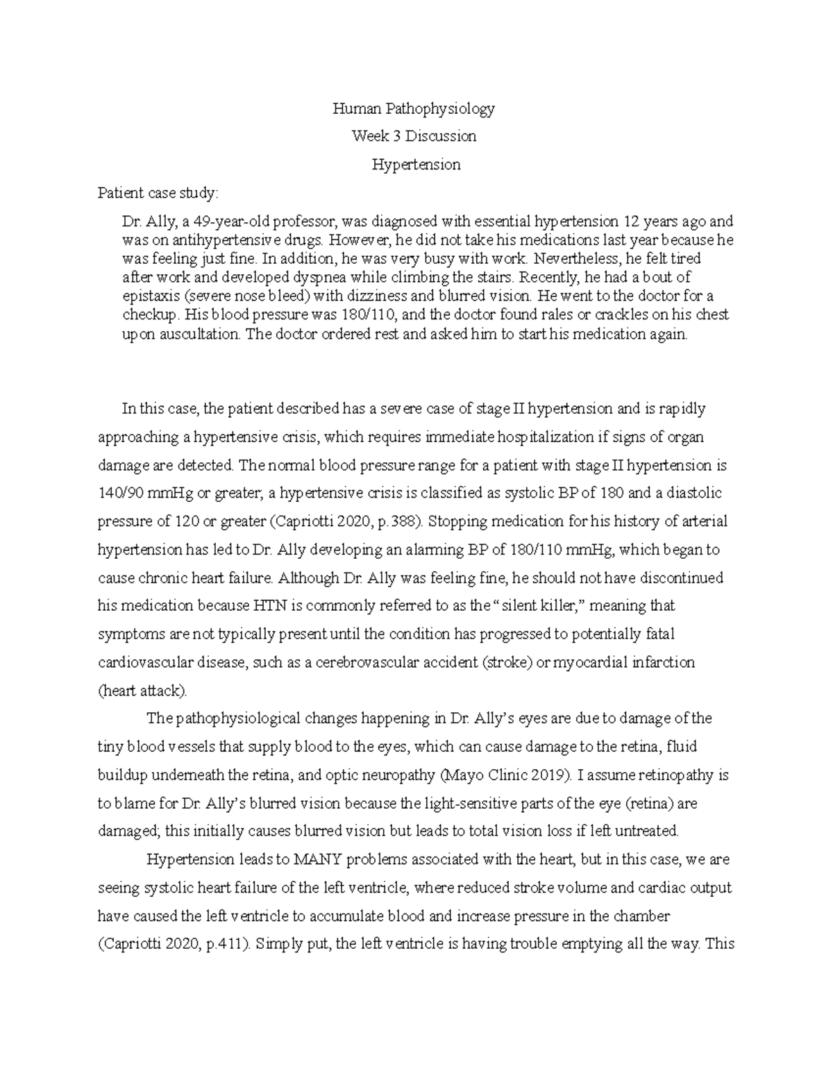 Hypertension Case Study: Dr. Ally's Journey Through Stage II HTN - Studocu