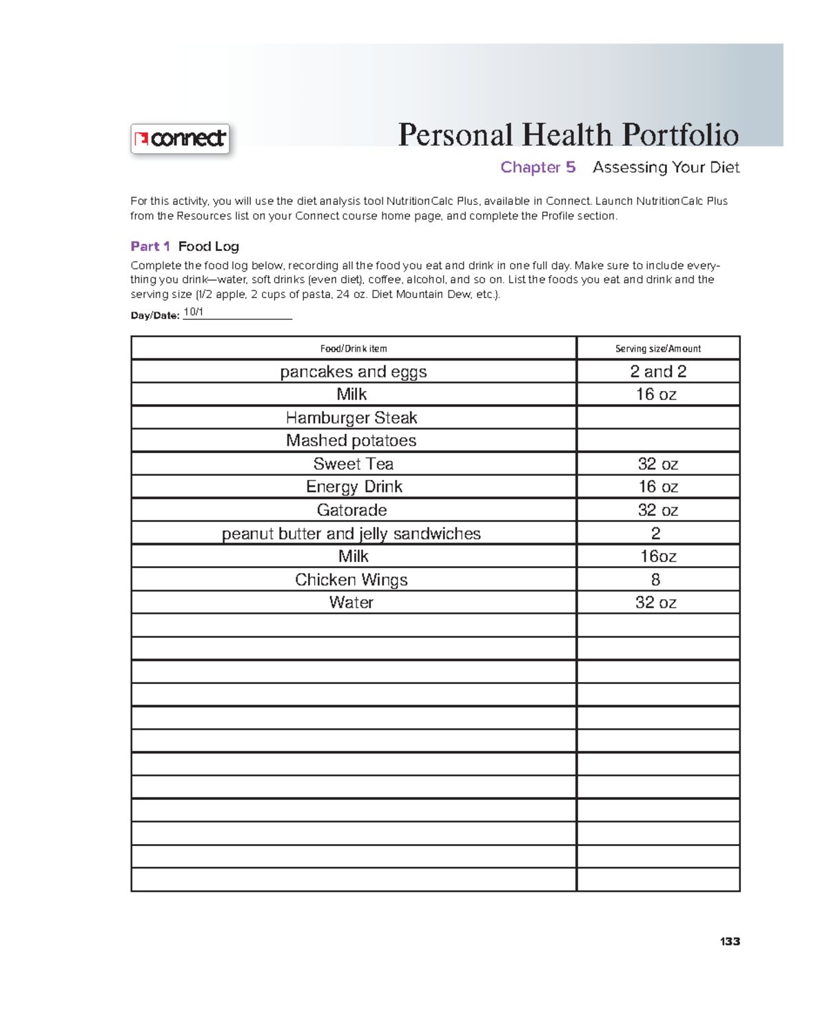 Assessing my Diet - 133 For this activity, you will use the diet ...