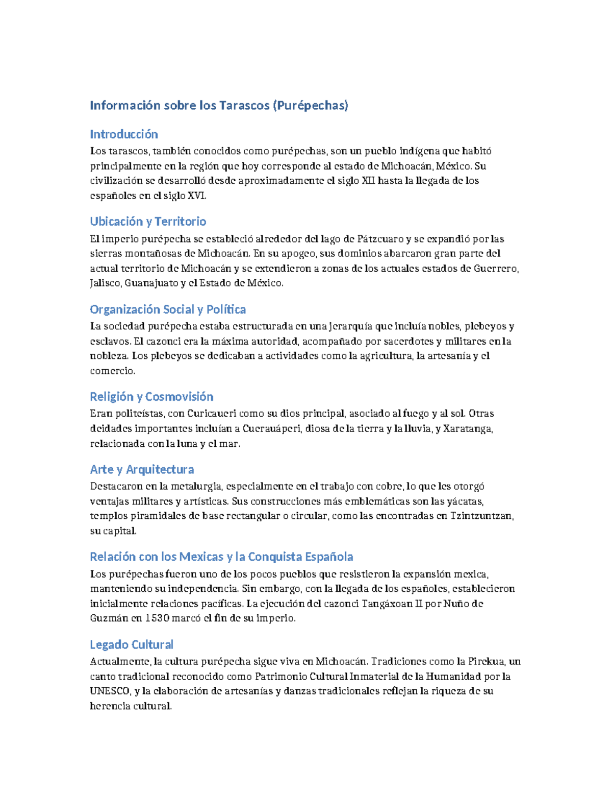 Informacion Tarascos Purepechas - Información sobre los Tarascos ...