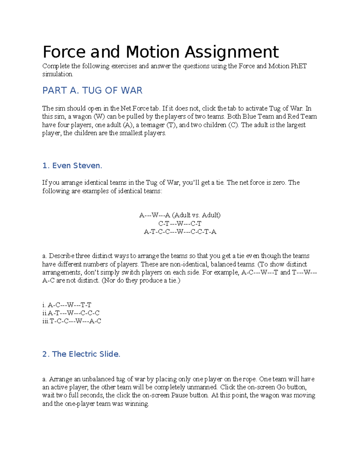 Phy2020 Force and Motion Assignment - Force and Motion Assignment ...