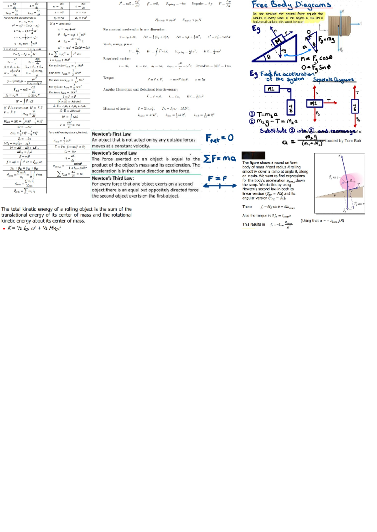 PHYS101 Final Exam Cheat Sheet on Free Body Diagrams and Forces - Studocu