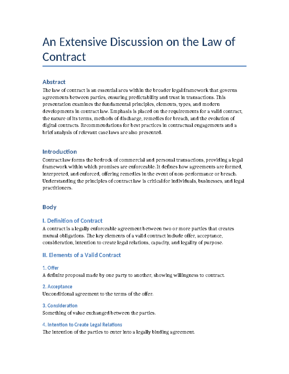 Law of Contract (LAW101): Comprehensive Presentation Overview - Studocu
