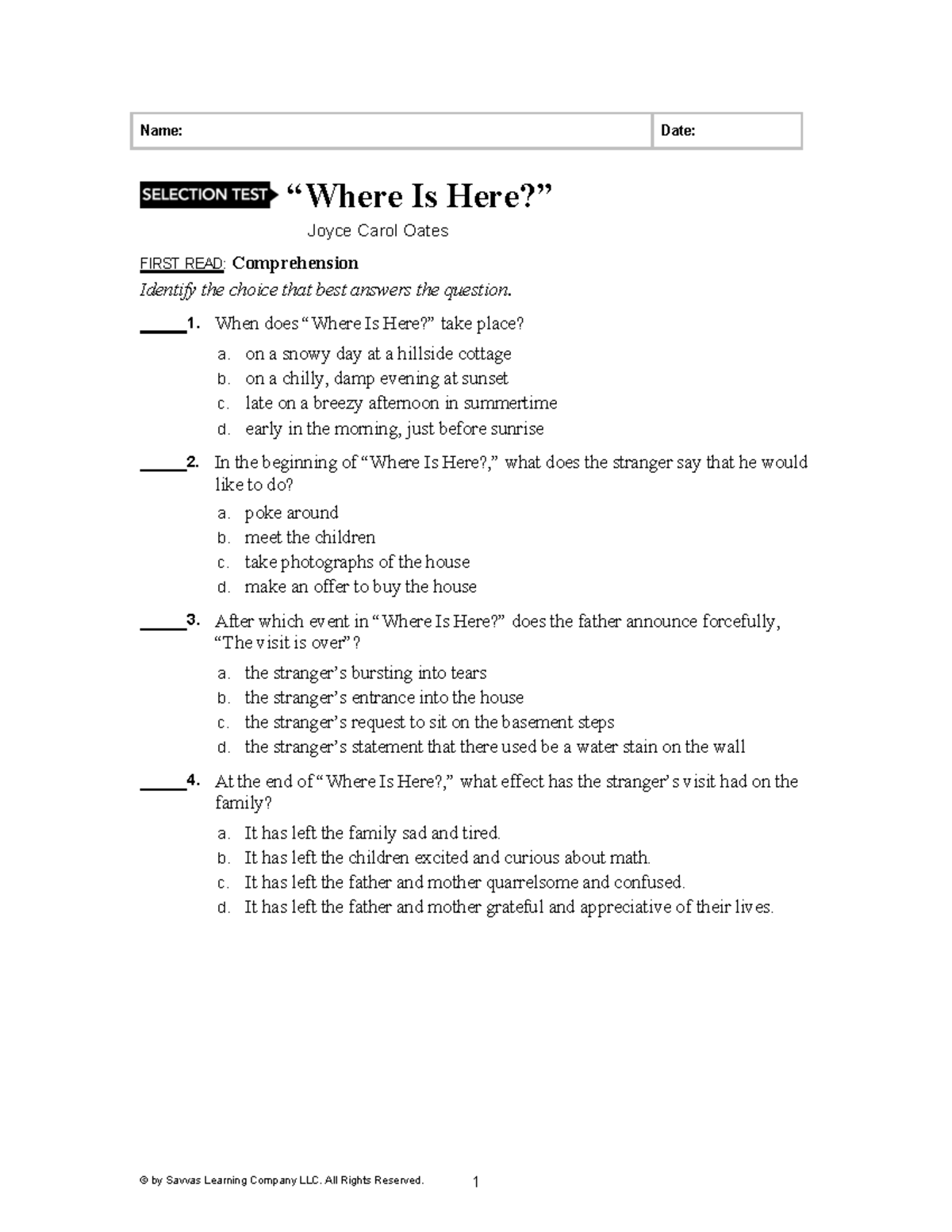 Where is Here2 - best book - Name: Date: