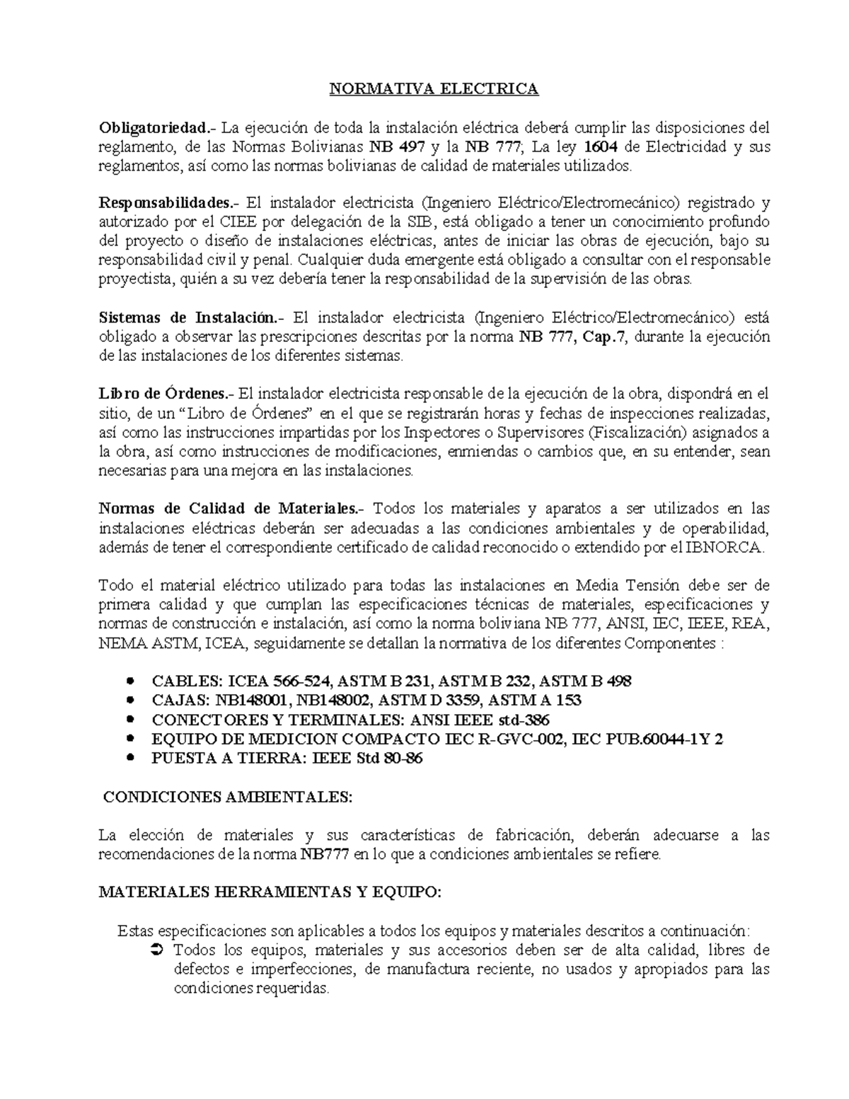 Normativa Eléctrica para Instalaciones según NB 777 - Studocu