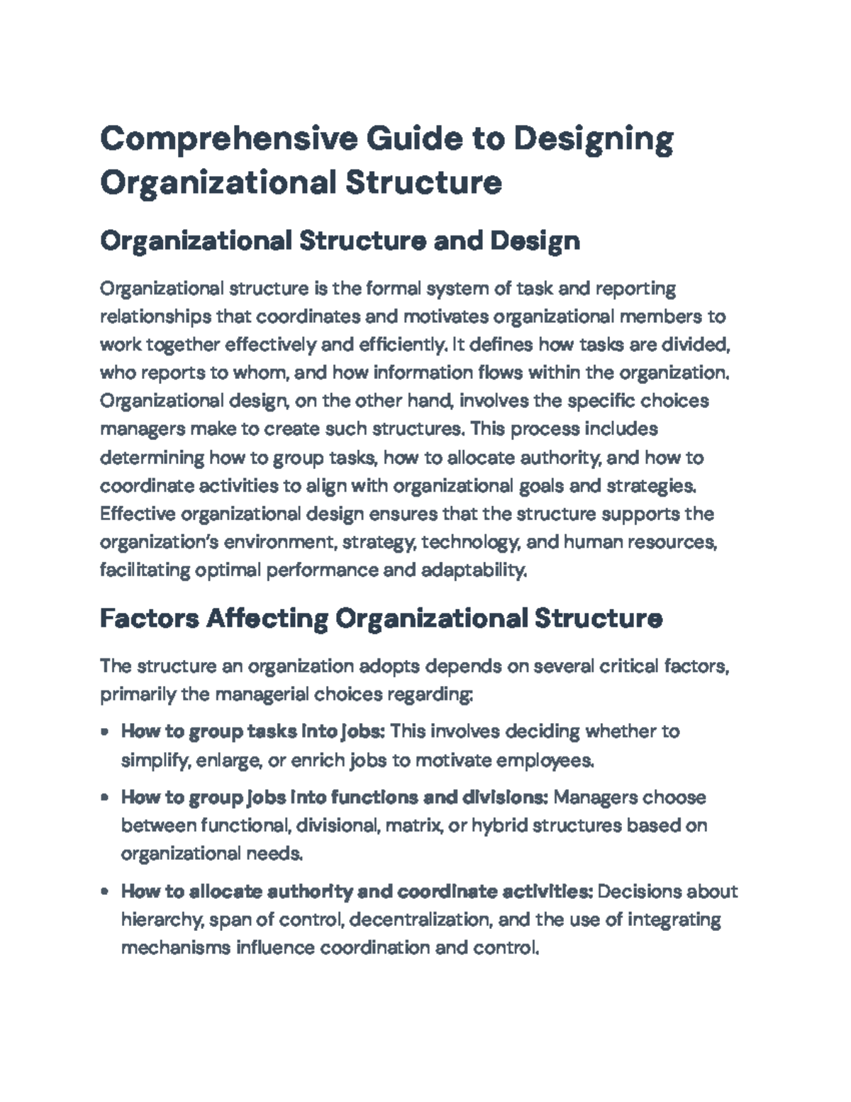Comprehensive Overview of Org Structure & Design Principles (MGMT 101) - Studocu